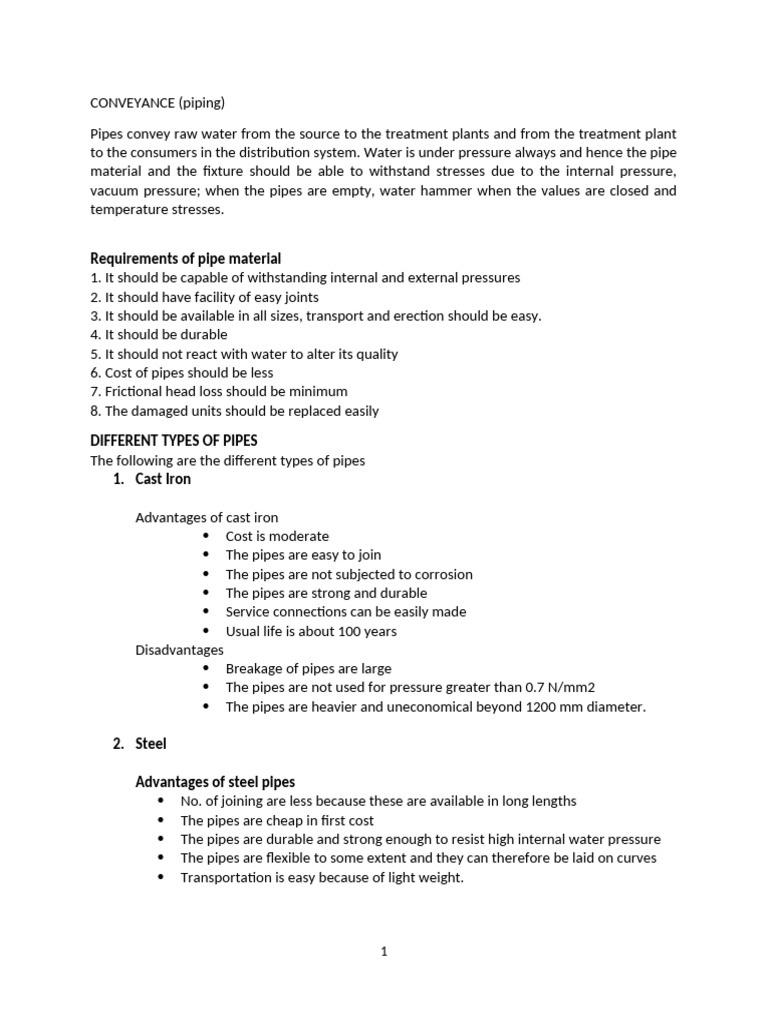 Types and Requirements of Water Pipes | PDF | Corrosion | Pipe (Fluid ...