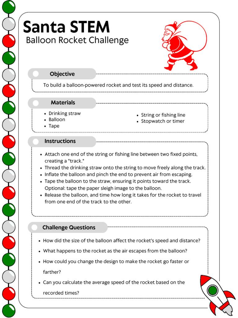 Christmas Santa Balloon Rocket STEM Challenge | PDF | Science & Mathematics