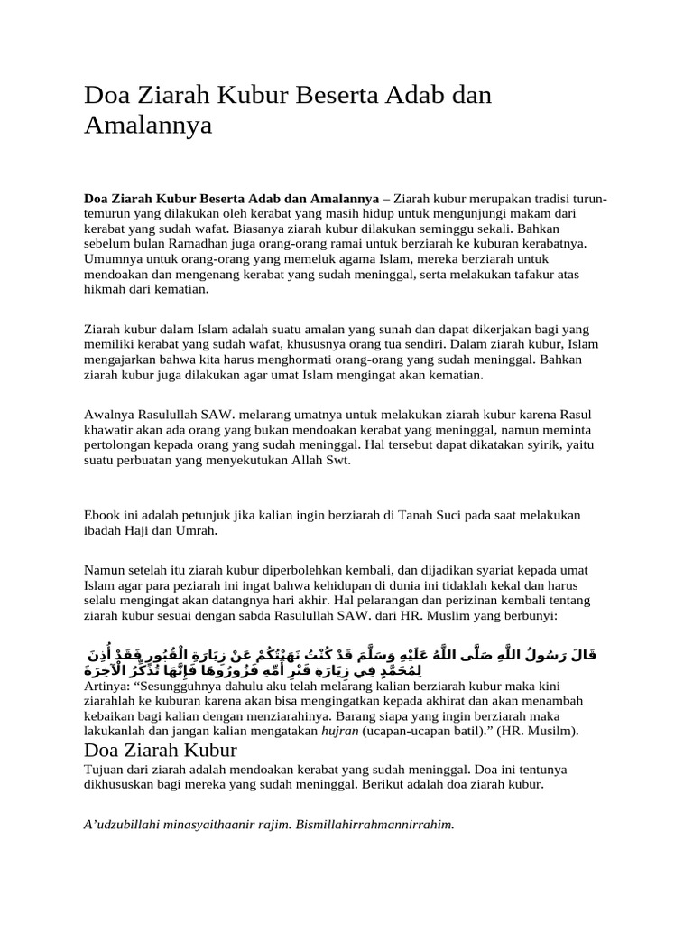 Doa Ziarah Kubur Beserta Adab Dan Amalannya | PDF