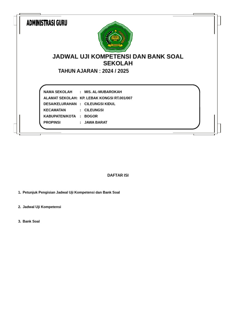 1.3.7. Buku Jadwal Uji Kompetensi Dan Bank Soal6 | PDF