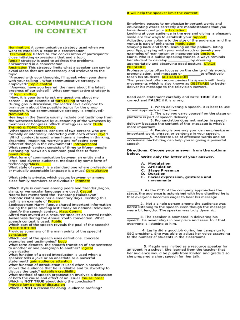 Oralcom Pointers | PDF | Conversation | Speech