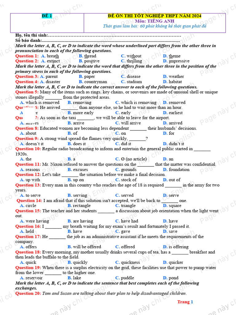FULL ĐỀ THI-1 | PDF | Business