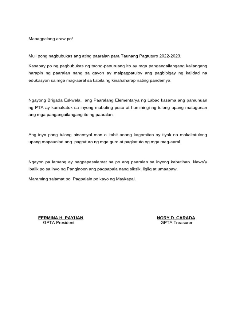 Brigada Solicitation Letter | PDF