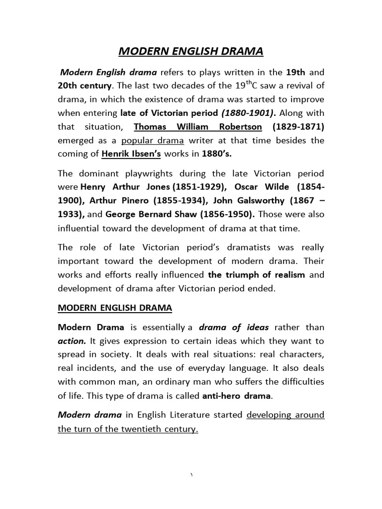 MODERN ENGLISH DRAMA in 19th Century For 4th Year BSU | PDF | John ...
