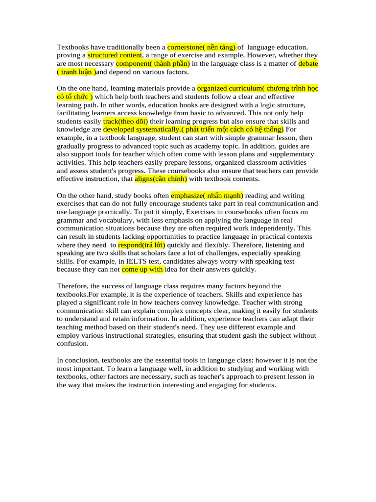 Dicuss Whether Textbook Is The Most Important Factor in Language Class ...