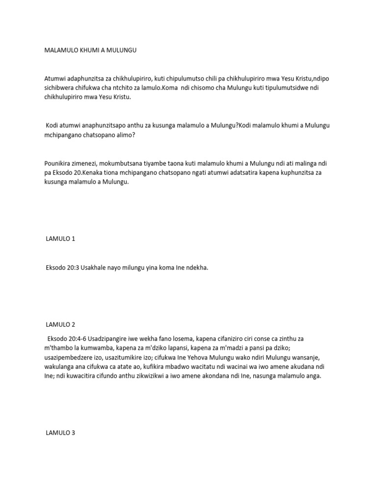Malamulo A Mulungu | PDF
