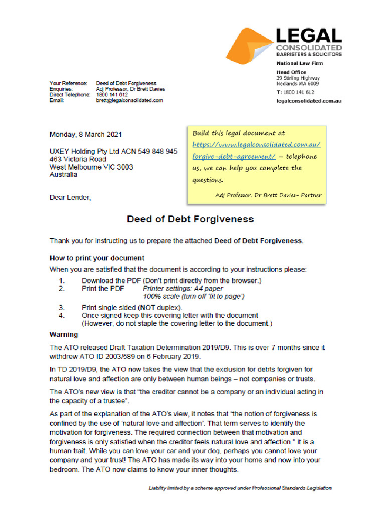 Deed of Debt Forgiveness Guide | PDF