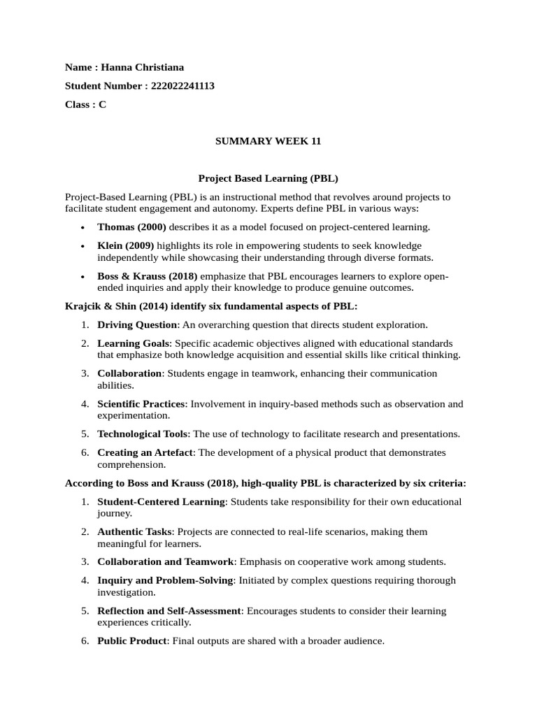 Summary Week 11 EIT | PDF | Project Based Learning | Learning