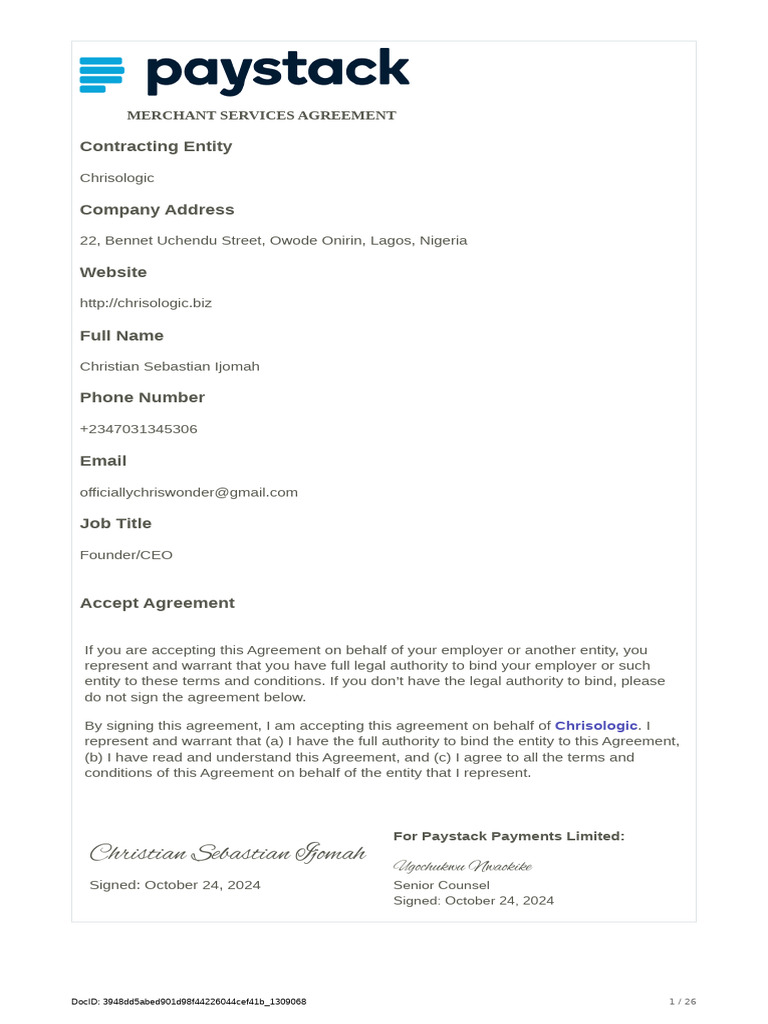 Paystack Merchant Service Agreement 1309068 | PDF | Legal Liability ...