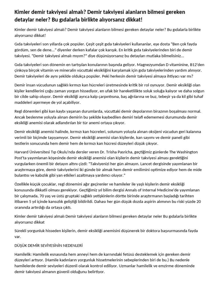 Kimler Demir Takviyesi Almalı | PDF