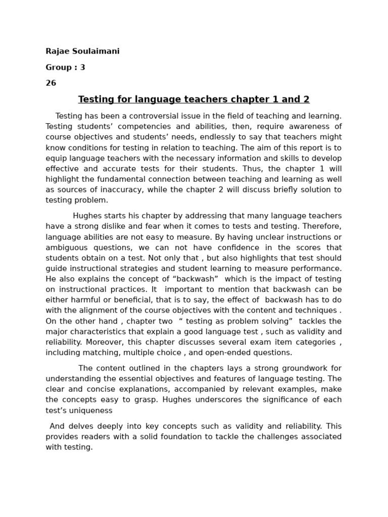 Testing For Language Teachers | PDF | Teachers | Concept