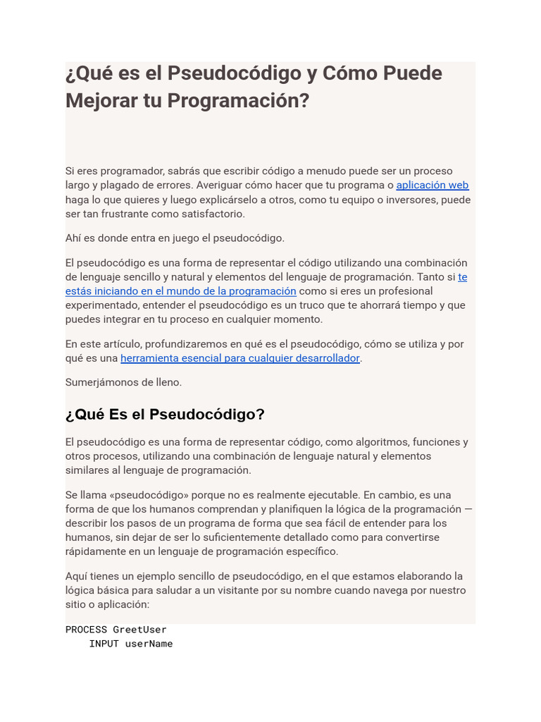 ¿Qué Es El Pseudocódigo y Cómo Puede Mejorar Tu Programación | PDF | Programación de ...