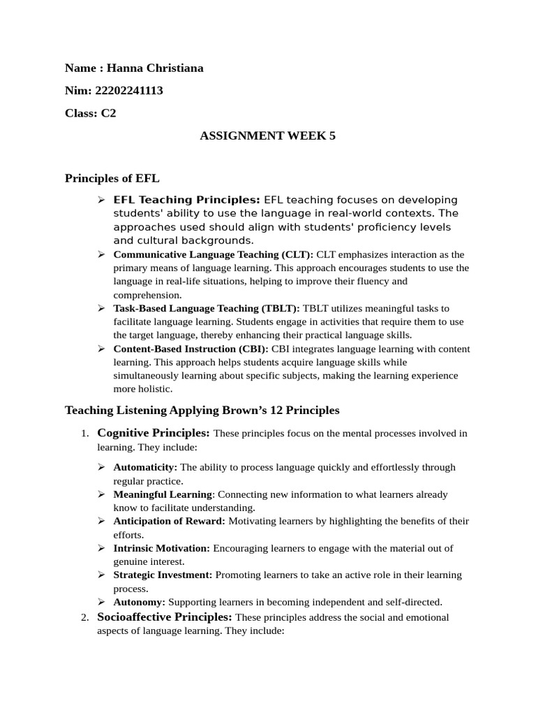 ASSIGNMENT WEEK 5-EIT-Hanna Christiana | PDF | Learning | Language Acquisition