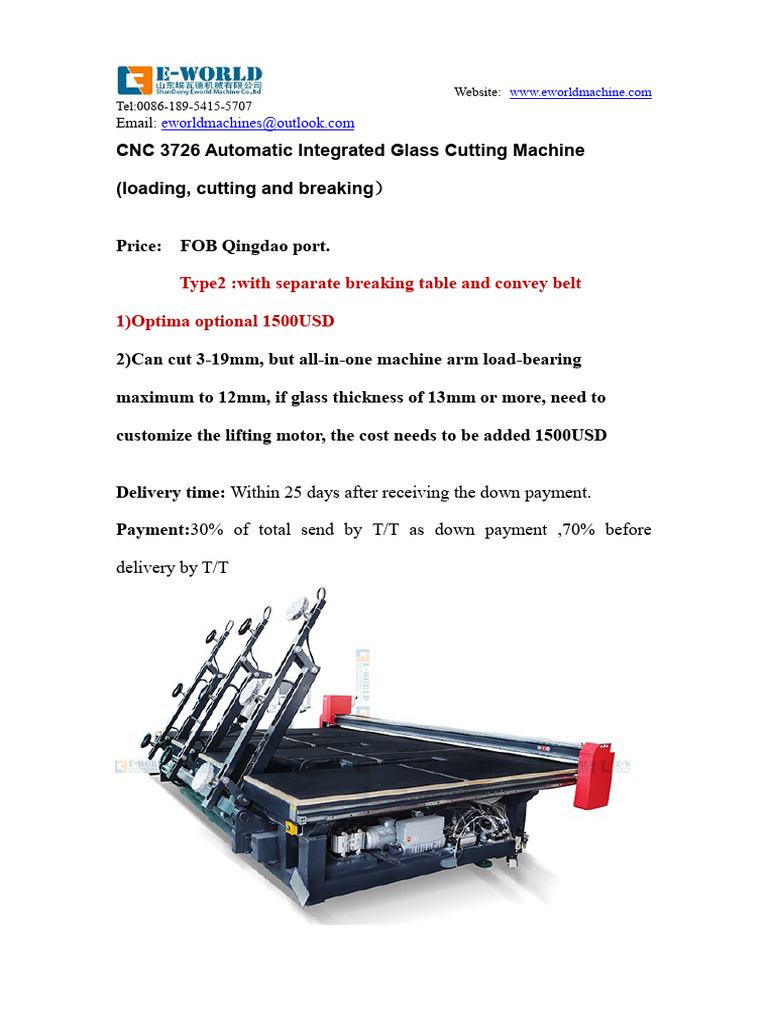 CNC3726 Automatic Integrated Glass Cutting Machine-1 | PDF | Numerical Control | Manufactured Goods