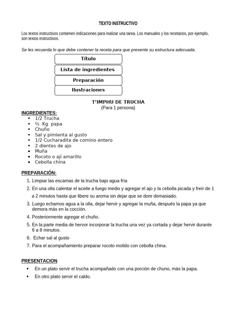 Receta de T'imphu de Trucha | PDF | Cocina, comidas y vino