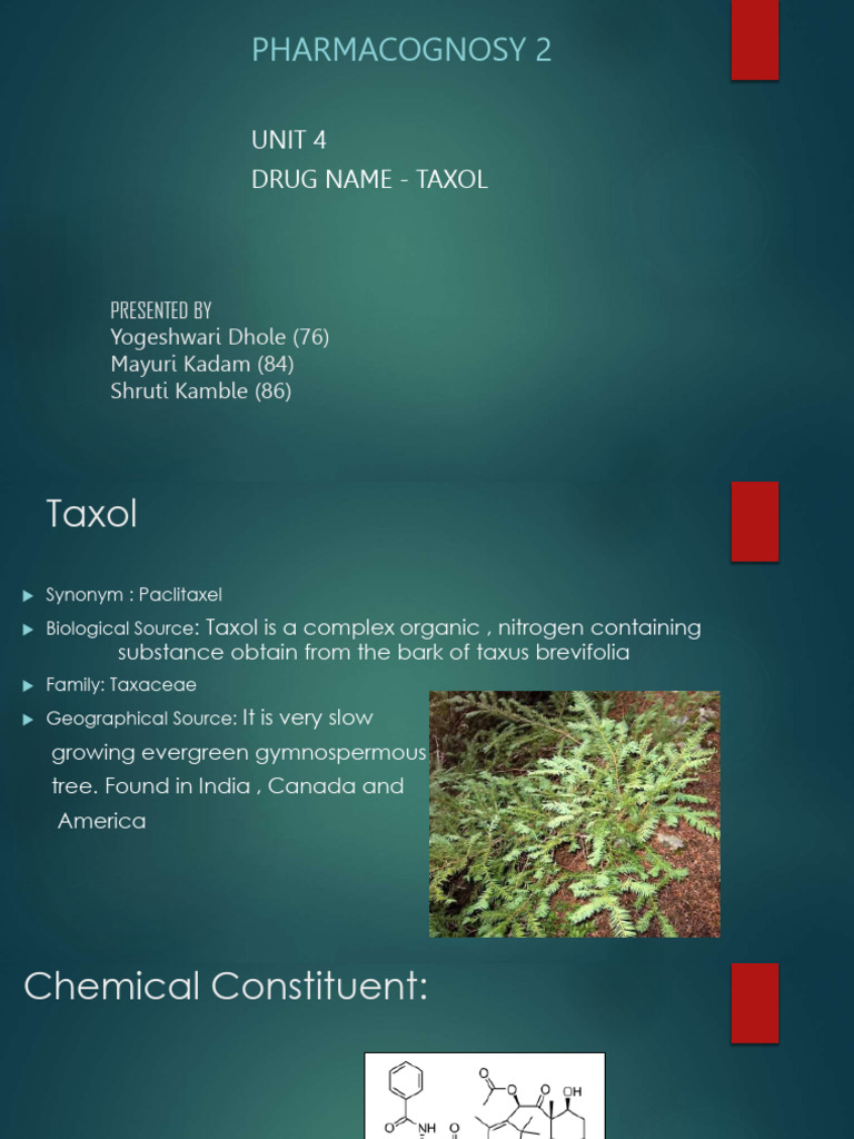 Taxol in Pharmacognosy: Uses & Sources | PDF