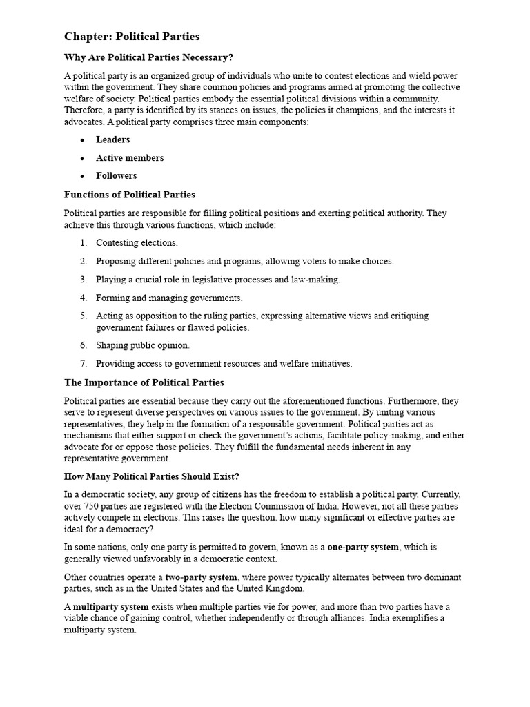 Class 10th Political Parties | PDF | Political Parties | Elections