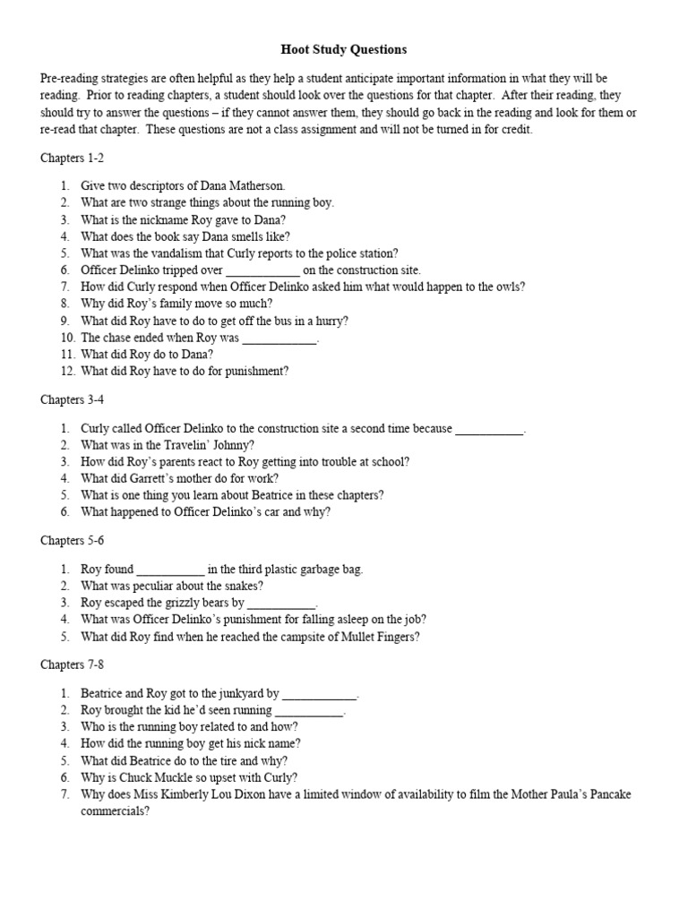 Hoot Study Guide Questions by Chapter 1ftwsgq | PDF | Social Science ...