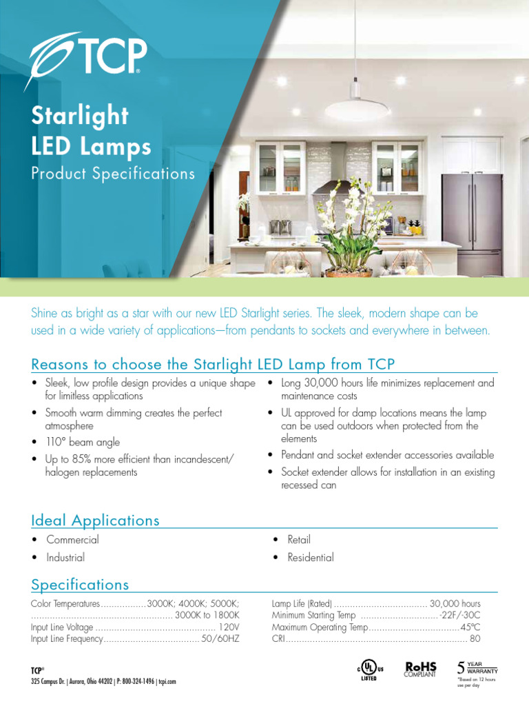 Starlight LED Lamps Spec Sheet | PDF | Components | Lighting