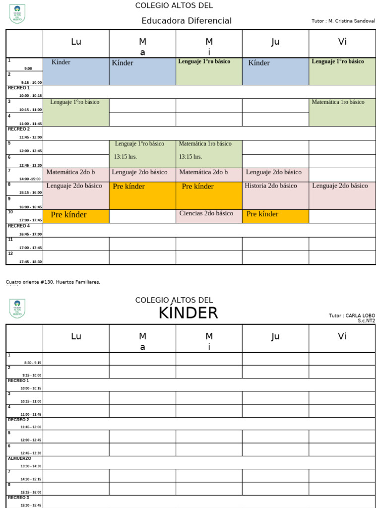 Horario 2024 V-4 Cursos | PDF | Observación | Ciencias Naturales