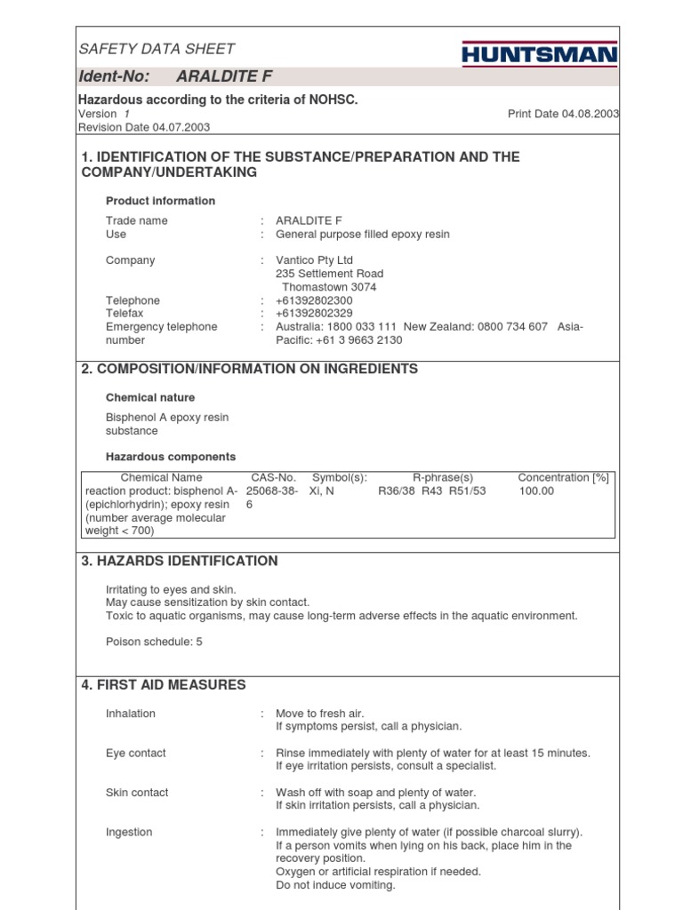 Araldite F | PDF | Toxicity | Dangerous Goods