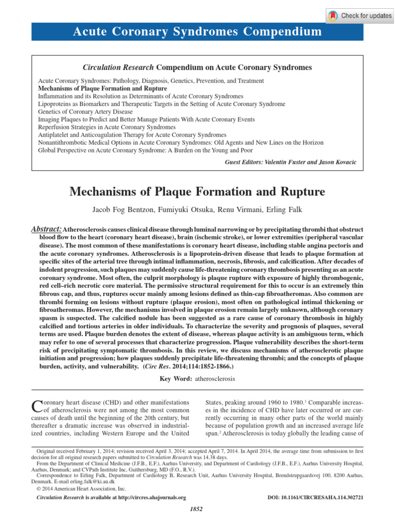 Acute Coronary Syndromes Compendium: Mechanisms of Plaque Formation and ...