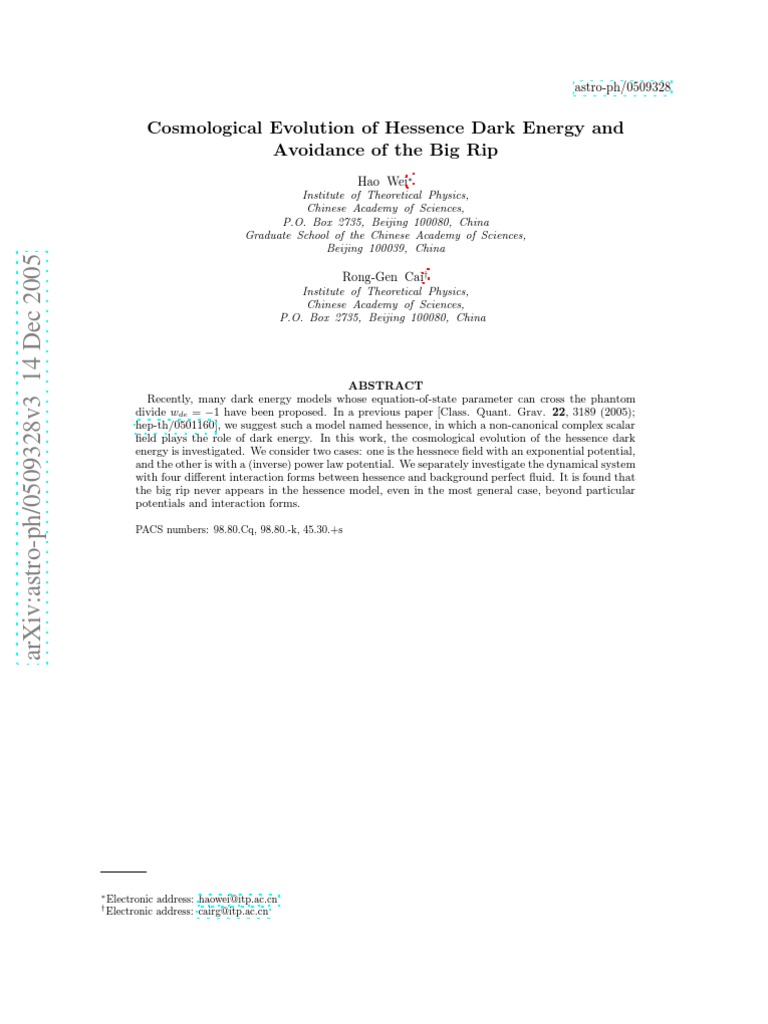 Hao Wei and Rong-Gen Cai - Cosmological Evolution of Hessence Dark ...