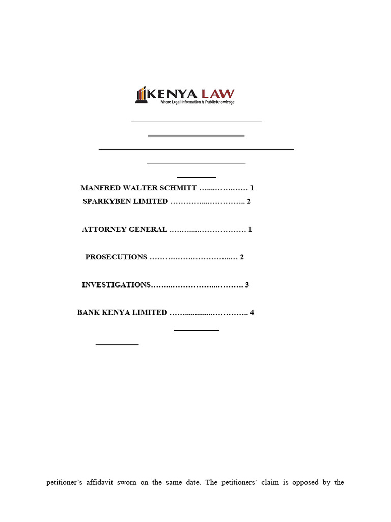 Manfred Walter Schmitt & Another V Attorney General & 3 Others (2014) eKLR | PDF | Search ...