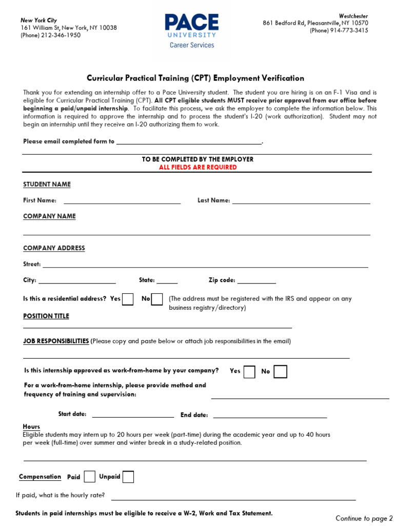 CPT Employment Verification Form - Ananya Kannan (Fall) | PDF | Internship | Job Hunting