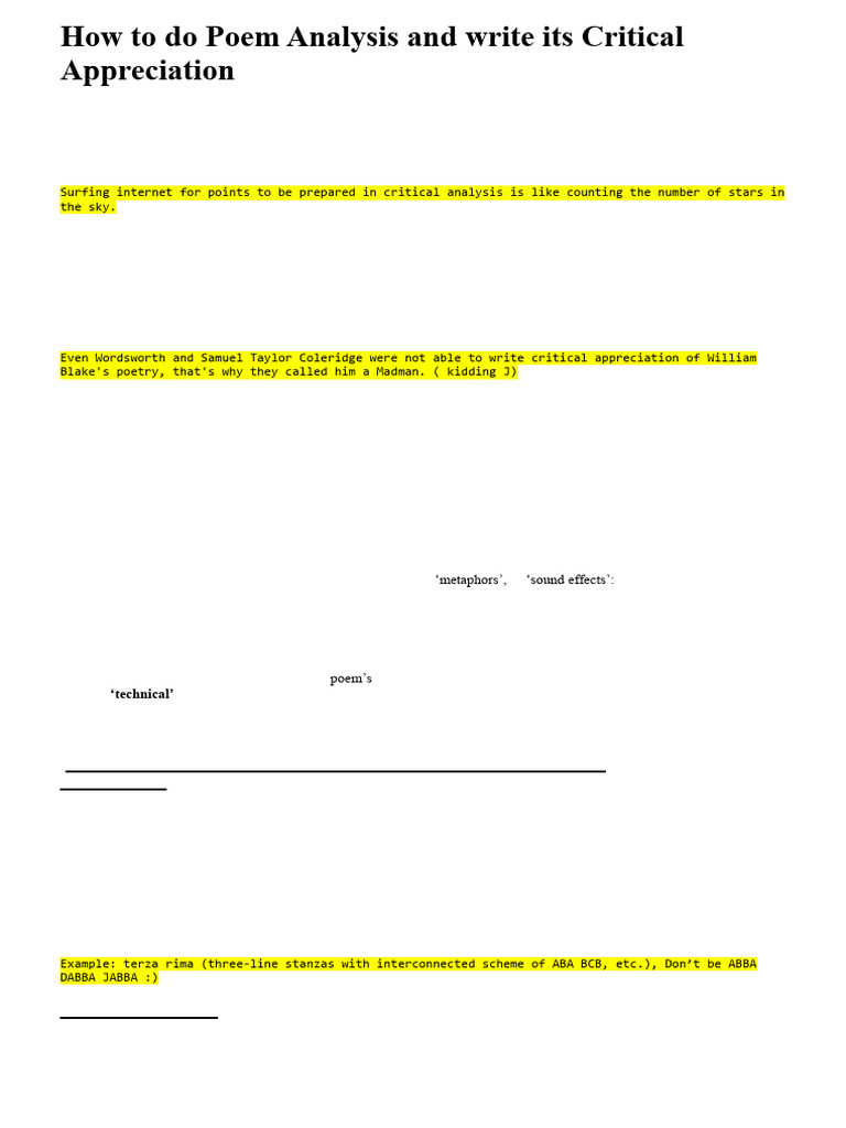 How To Do Poem Analysis and Write Its Critical Appreciation | PDF ...