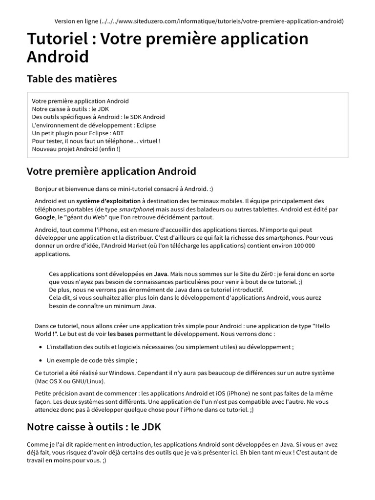 Tutoriel - Votre Première Application Android | PDF | Java (Langage de programmation) | Machine ...