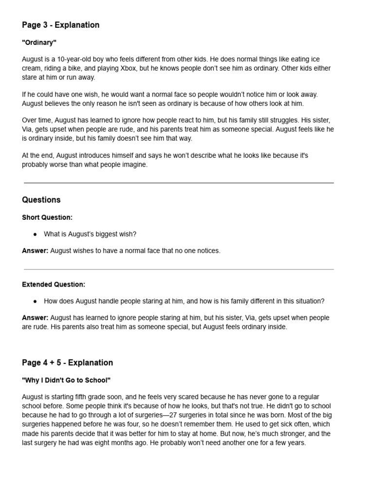 August's Journey to School | PDF