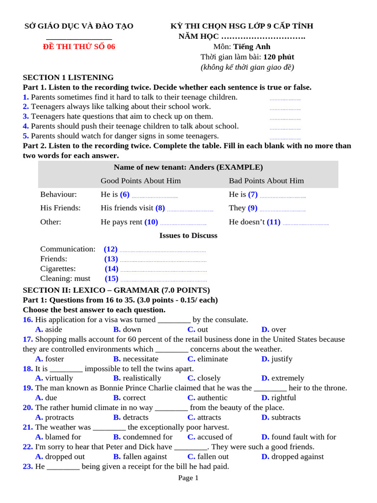 Tuyển Tập 50 Đề HSG Anh 9 Có File Nghe, Đáp Án,Script Đề 7 | PDF | Cuneiform | Egyptian Hieroglyphs