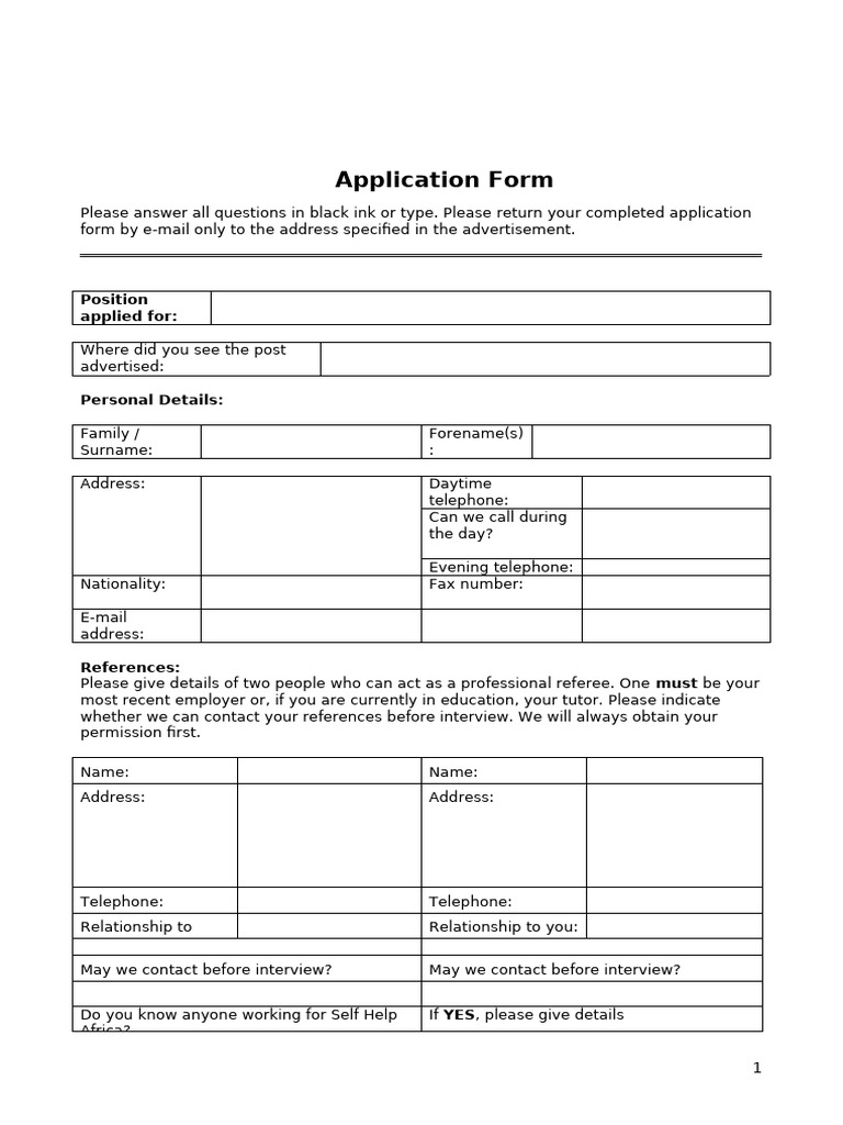 SHA Job Application Form | PDF | Employment | Business