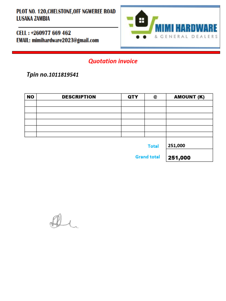 Mimi Hardware Quotation Invoice | PDF | Business | Technology & Engineering