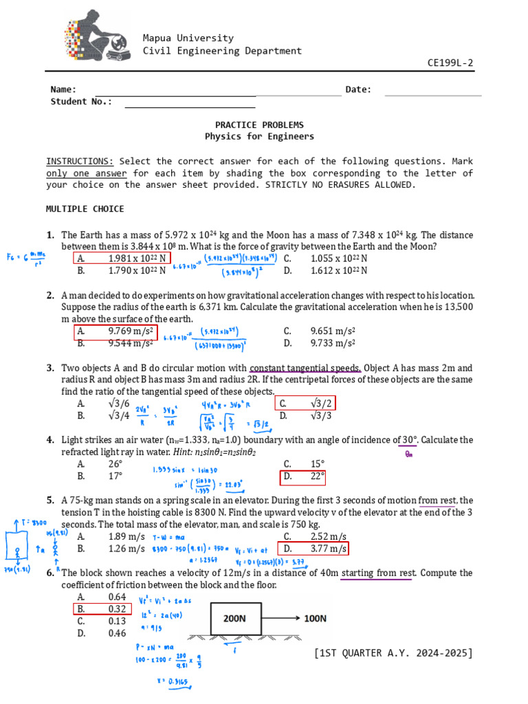 MSTE Practice Problems | PDF | Acceleration | Mass