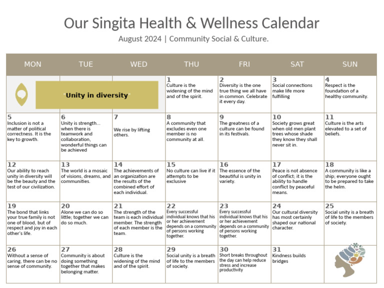 August Wellness Calendar | PDF