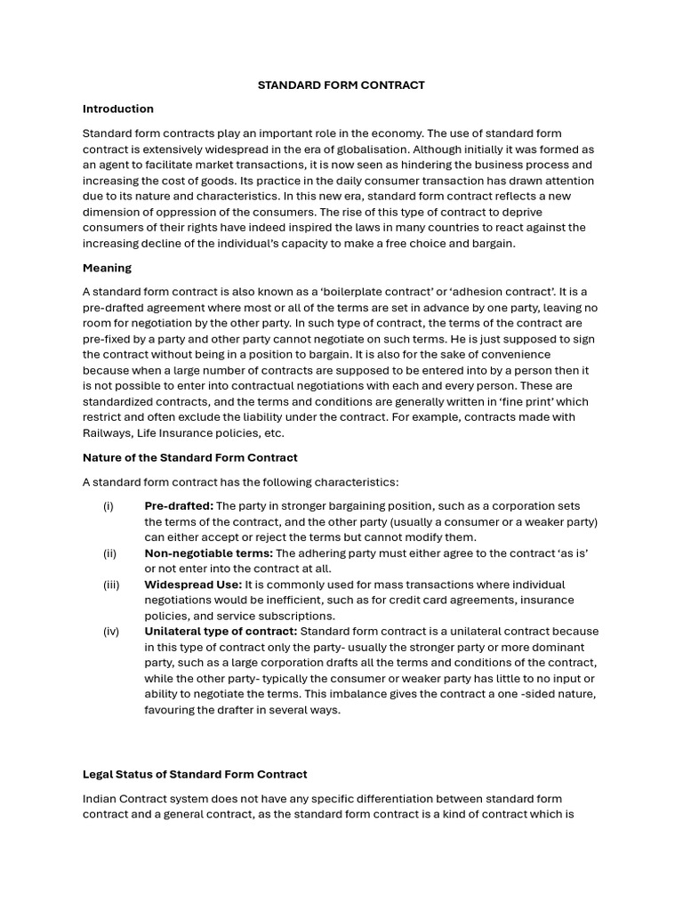 Understanding Standard Form Contracts | PDF | Legal Liability | Law Of ...