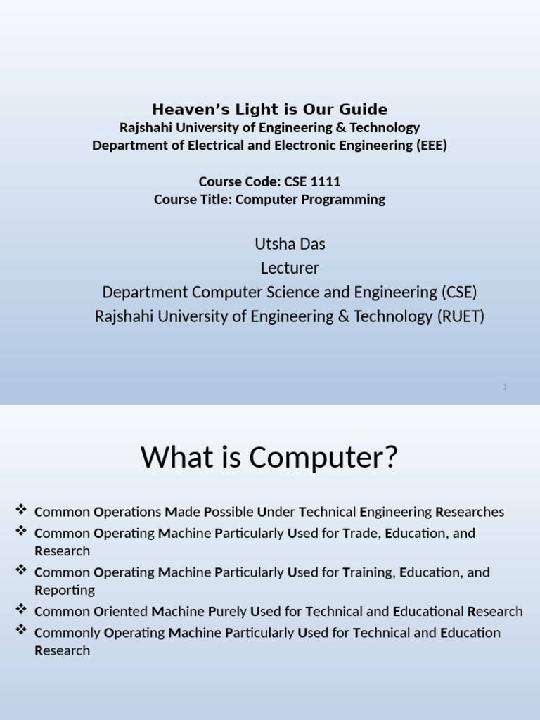 Lecture 1 (Computer Fundamental) | PDF | Central Processing Unit | Computer Data Storage