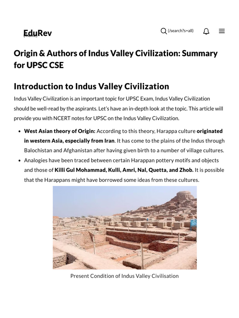 Origin & Authors of Indus Valley Civilization - Summary For UPSC CSE ...