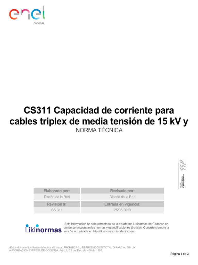 CS311 Capacidad de Corriente para Cables Triplex de Media Tensión de 15 ...
