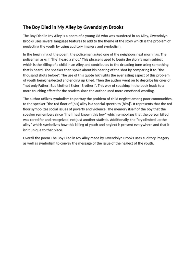 The Boy Died in My Alley | PDF | Poetry