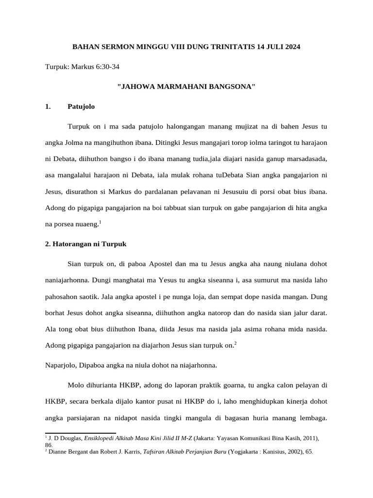 Bahan Sermon Minggu Viii Dung Trinitatis 14 Juli 2024 | PDF