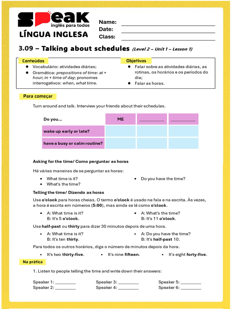 Talking About Schedules | PDF | Mecânica da linguagem | Unidades semânticas