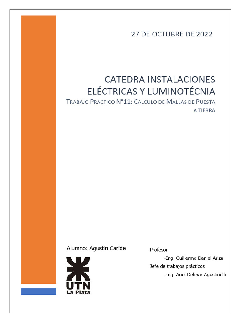Caride - Agustin.TP N°11.Calculo de Mallas de Puesta A Tierra.27-10-22 | PDF | Cableado ...