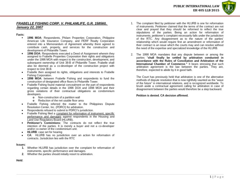 Frabelle Fishing Corp. v. PhilamLife Case Summary | PDF | Arbitration ...