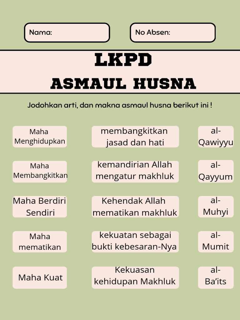 LKPD Asmaul Husna Kelas 5 | PDF