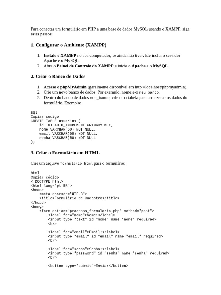 Para Conectar Um Formulário em PHP A Uma Base de Dados MySQL Usando o ... Para Conectar Um Formulário em PHP A Uma Base de Dados MySQL Usando o ...