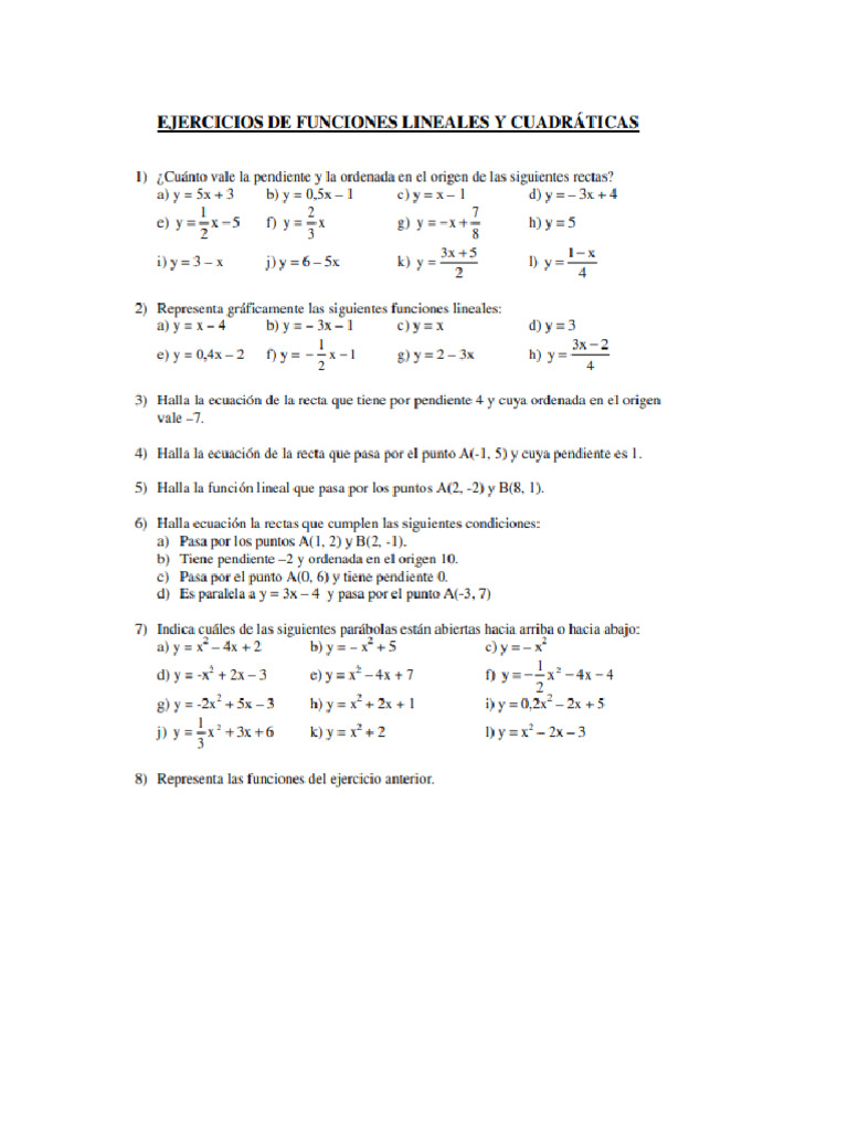 Ejercitacion Funcion Lineal y Cuadratica | PDF