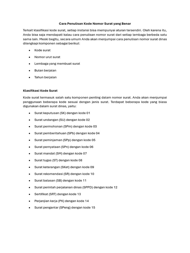Cara Penulisan Kode Nomor Surat Yang Benar | PDF